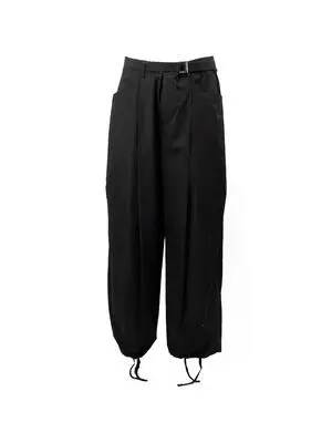 Sacai Belted Drawstring-hem Wide-leg Tousers - Black