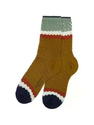 EXQUISITE J Pointelle-knit Zigzag-pattern Socks - Brown