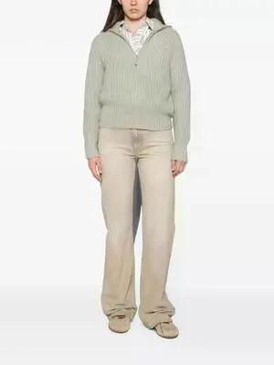 ALLUDE Ribbed-knit Zip-up Sweater