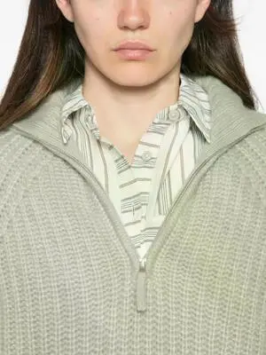 ALLUDE Ribbed-knit Zip-up Sweater