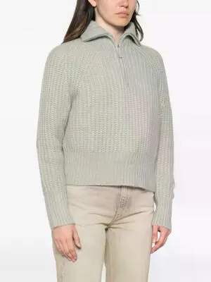 ALLUDE Ribbed-knit Zip-up Sweater