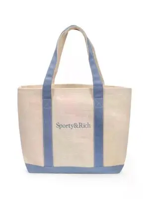 SPORTY & RICH Serif Logo-embroidered Canvas Tote Bag - Neutrals