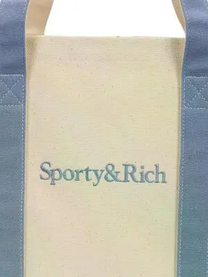 SPORTY & RICH Serif Logo-embroidered Canvas Tote Bag