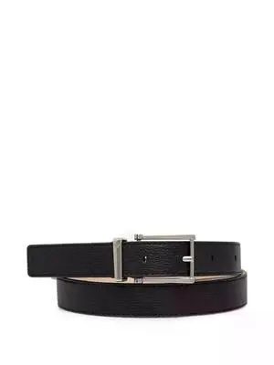 Emporio Armani Tongue Belt In Textured Leather With A Rectangular Buckle - Black