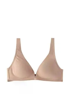 Emporio Armani Logo-embroidered Cotton Triangle Bra - Neutrals