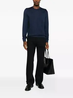 FAY Crew Neck Long Sleeve Wool Sweater - Blue