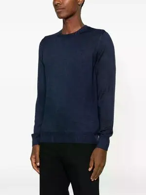 FAY Crew Neck Long Sleeve Wool Sweater - Blue