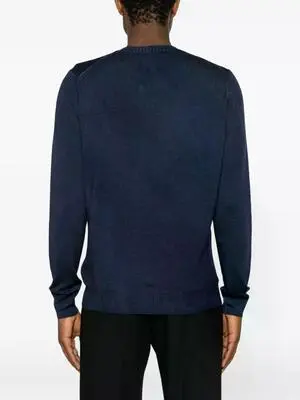 FAY Crew Neck Long Sleeve Wool Sweater - Blue