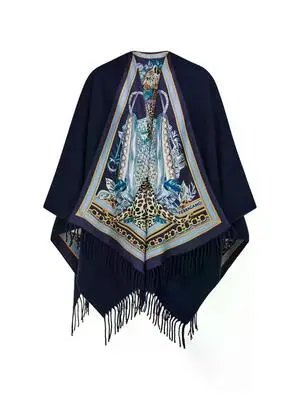 FERRAGAMO Feline-print Reversible Cape Blue