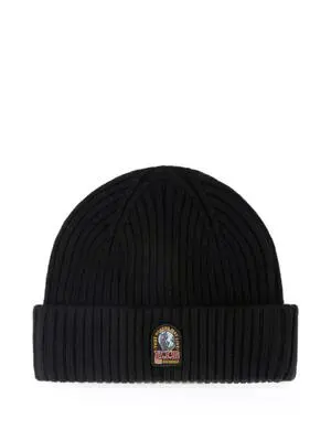 PARAJUMPERS Logo-patch Ribbed-knit Beanie Hat - Black