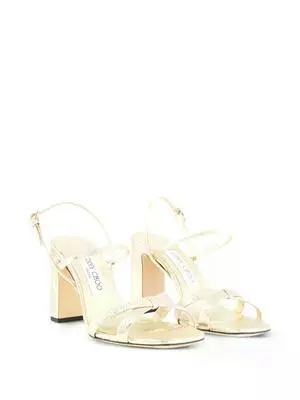JIMMY CHOO Elsy Block-heel 85 Brilliance-fabric Sandals - Gold