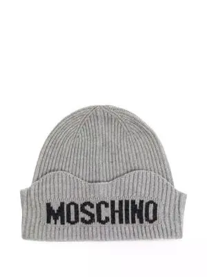 Moschino Logo-intarsia Ribbed Beanie Hat - Grey