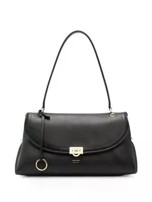 FERRAGAMO Gancini Pebbled Leather Shoulder Bag - Black