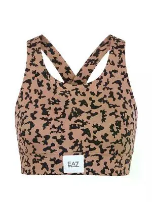 EA7 Animal-print Crossover-strap Sports Bra - Brown