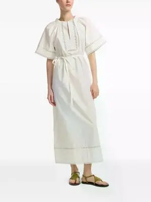 YVES SALOMON Short Sleeve Belted Poplin Midi Dress