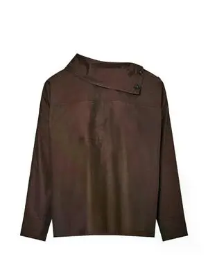 YVES SALOMON Funnel-neck Poplin Blouse - Brown