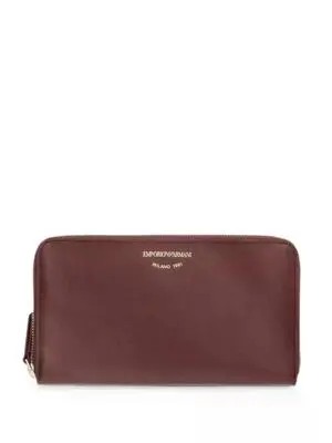 Emporio Armani Wallet In Pebbled Leather With A Zip Around Closure - Red