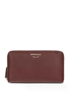 Emporio Armani Wallet In Pebbled Leather With A Zip Around Closure - Red
