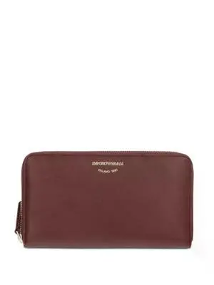 Emporio Armani Wallet In Pebbled Leather With A Zip Around Closure - Red