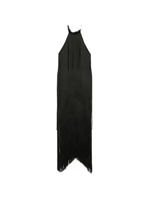 ALESSANDRO LEGORA Fringe-trimmed Halter-neck Midi Dress - Black
