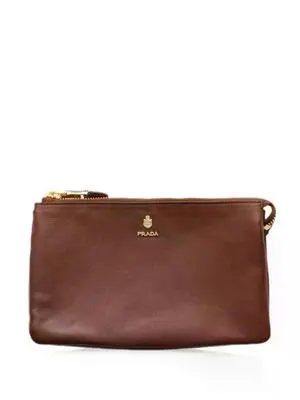 Prada Leather Zipper Pouch - Brown