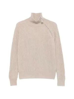 ALLUDE Ribbed Zip-neck Sweater - Neutrals