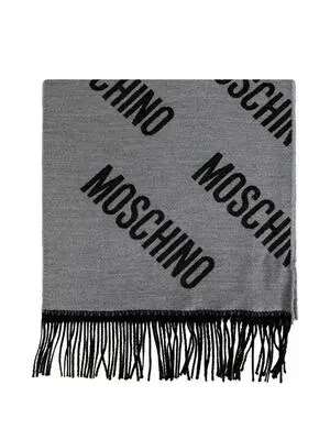 Moschino Monogram-print Fringed Scarf - Grey