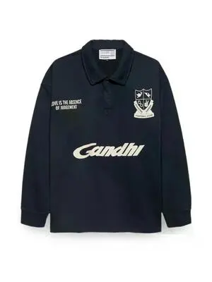 HOPEIUM Logo-print Long-sleeve Polo Shirt - Blue