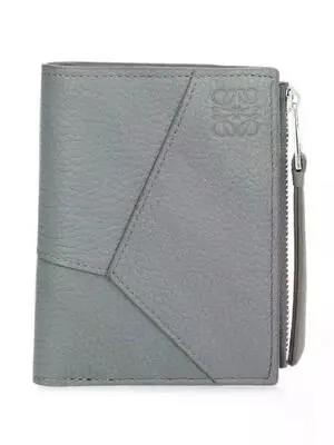Loewe Puzzle Slim Compact Wallet In Supple Grained Calfskin - Grey