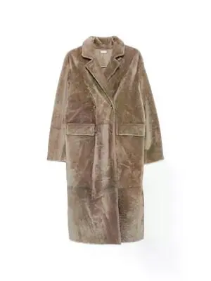 UTZON Double-breasted Reversible Shearling Coat - Neutrals