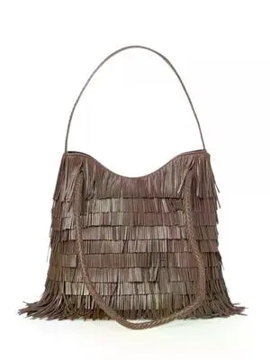 VISONA` Diletta Fringe-detailed Braided-strap Shoulder Bag - Brown
