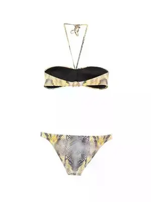 Balmain Snakeskin Print Halterneck Bikini - Yellow