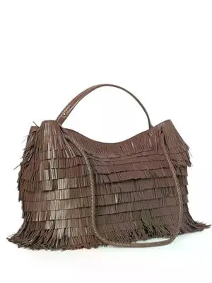 VISONA` Diletta Fringed Tiered Clutch Bag - Brown