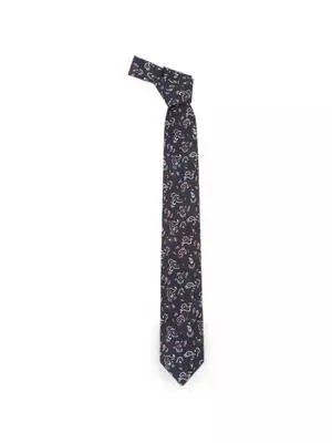 LARDINI Paisley Print Silk Neck Tie - Blue