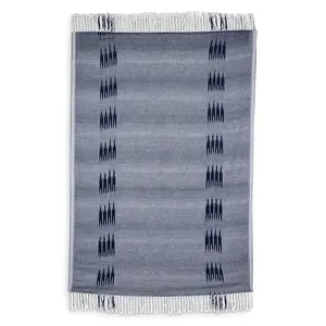 KUTNIA Peshtemal Cotton Ikat Throw Blanket - Navy