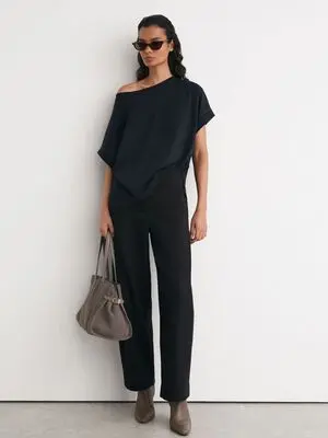 REISS Sia Cotton Off-shoulder T-shirt - Navy