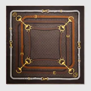 Gucci Printed Gg Silk Twill Jacquard Carré, Brown Brown