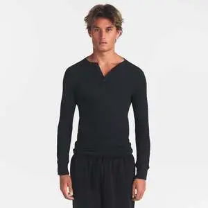 SKIMS Rib Henley | Black | Small | Cotton