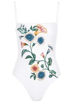 Agua Bendita Floral Embroidered Squareneck One Piece Swimsuit - Multicoloured
