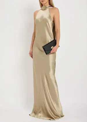 Galvan Sienna Scarf-neck Satin Gown