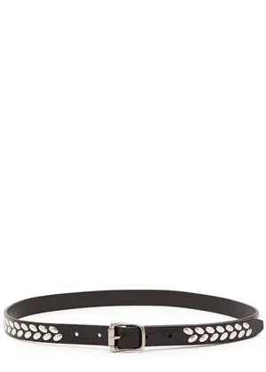 LEMAIRE Almond Studded Glossed Leather Belt - Dark Brown