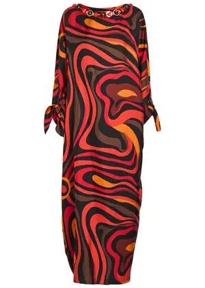 Emilio Pucci Embellished Printed Silk-twill Maxi Kaftan - Orange