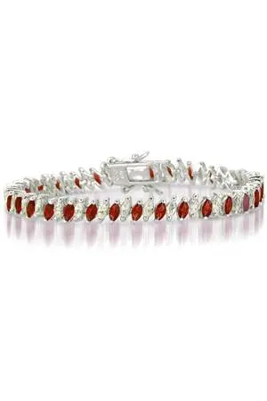 GENEVIVE Sterling Silver White Gold Plated Tennis Bracelet With Cubic Zirconia - Red
