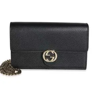 Gucci Dollar Calfskin Interlocking G Chain Wallet - Black
