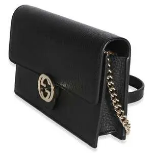 Gucci Dollar Calfskin Interlocking G Chain Wallet - Black