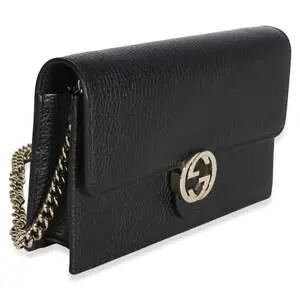 Gucci Dollar Calfskin Interlocking G Chain Wallet - Black