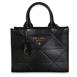 Prada Triangolo Embossed Soft Calfskin Symbole Tote - Black