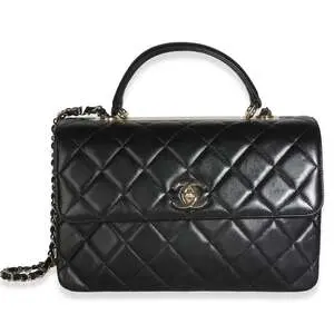 CHANEL Black Quilted Lambskin Medium Trendy Top Handle Bag