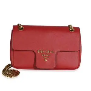 Prada Saffiano Leather Shoulder Flap Bag - Red