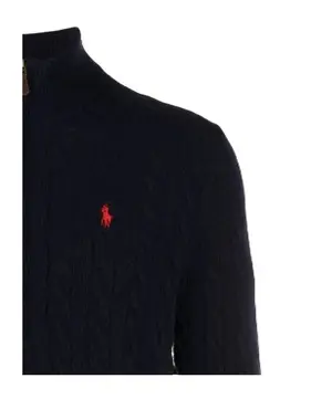 Polo Ralph Lauren Cable-knit Quarter-zip Jumper With Embroidered Pony - Navy